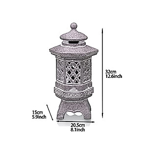 TERESA'S COLLECTIONS Pagoda Garden Statues with Solar Lights, Resin Zen Garden Lantern Asian Decor Outdoor Statues Yard Ornaments for Landscape Patio Porch Lawn Decorations, 12.6'' (Stone Finish)