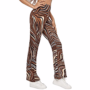Floerns Women's Printed Stretchy High Waisted Bell Bottom Boho Flare Pants Brown Marble S