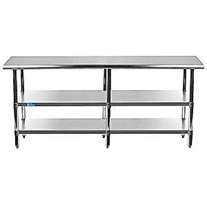 AmGood Stainless Steel Table with 2 Shelves + Optional Casters | Choose from 43 Sizes | NSF Metal Work Table for Kitchen Prep Utility | Commercial and Residential Applications