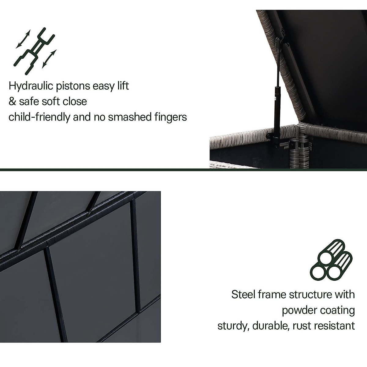 Grand patio 108 Gallon Deck Storage Box Indoor Outdoor Wicker Bin for Patio Furniture Cushions Toys Garden Tools Pool Accessories, Greige