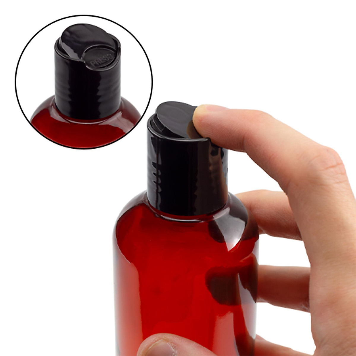 Cornucopia Brands 8oz Plastic Bottles w/Disc Top Flip Cap (6-Pack); BPA-Free Containers For Shampoo, Lotions, Liquid Body Soap, Creams (8 ounce, Amber Brown)