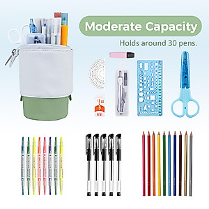 Fmeida Standing Pencil Case Telescopic Pencil Pouch Pop Up Pencil Bag Pen Holder Organizer Aesthetic Stand Up Stationery Pouch Makeup Cosmetics Bag for Christmas Holiday New Year Gift Light Green