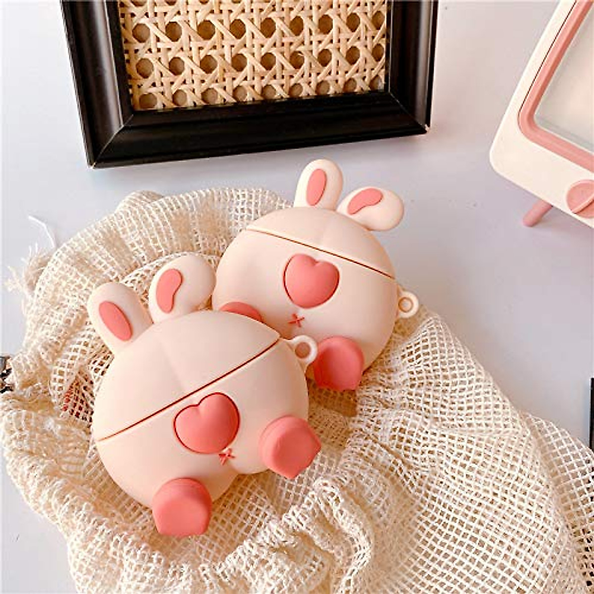 Cute Case for Airpods Pro , 3D Silicone Dinosaur Shark Dog Animal Cartoon Protective Charging Cover Skin Keychain Design for Kids Teens Girls Boys (Rabbit Case)