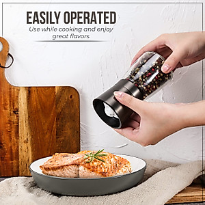 Pepper Grinder or Salt Shaker for Professional Chef - Best Spice Mill with Brushed Stainless Steel, Special Mark, Ceramic Blades, and Adjustable Coarseness (Dark Bronze)