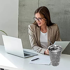 Bling Diamond Straw Cup,17oz Stainless Steel Thermal Bottle,Vacuum Double Wall Insulated Cup Glitter Water Bottle,Bling Cup, Leak-Proof Insulated Coffee Cup for Gym Fitness Travel Office Use (silver)
