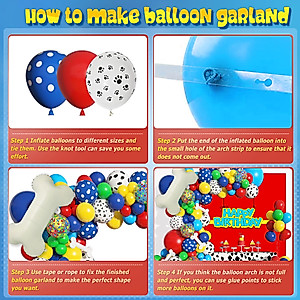 Amandir 155pcs Paw Balloons Garland Arch Kit, Dog Bone Paw Print Foil Balloons Red Yellow Blue Green Paw Balloon for Puppy Paw Themed Boy Birthday Party Decorations Supplies