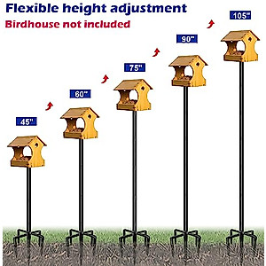 Garbuildman 105 Inch Bird Feeder Pole Kit, Heavy Duty Bird House Pole Set with 5-Forked Base, Adjustable Universal Mounting Post Kit for Outdoors, Matte Black, 1 Pack