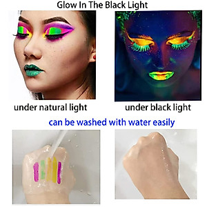 12 PCS Glow Face Body Paint, Glow In The Dark Under UV Black Light Sticks Makeup Neon Face Painting Kits for Kids Adult Halloween Festival Accessory Glow Party Supplies
