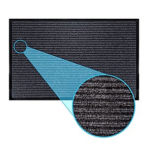LuxUrux® Durable Rubber Door Mat, Heavy Duty Doormat, Indoor Outdoor, Easy Clean, Waterproof, Low-Profile Mats for Entry, Patio, Garage, High Traffic Entrance Ways (17'' x 30'', Striped Gray)