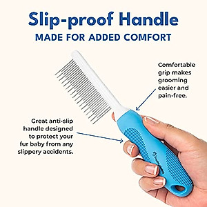 Dog & Cat Combs For Grooming Long Haired Cats & Dogs - Top Pet Detangler Brush For Long & Curly Hair - Comb Removes & Prevents Matted Fur - Perfect For Goldendoodle, Poodle Mixes, and Cat Undercoat