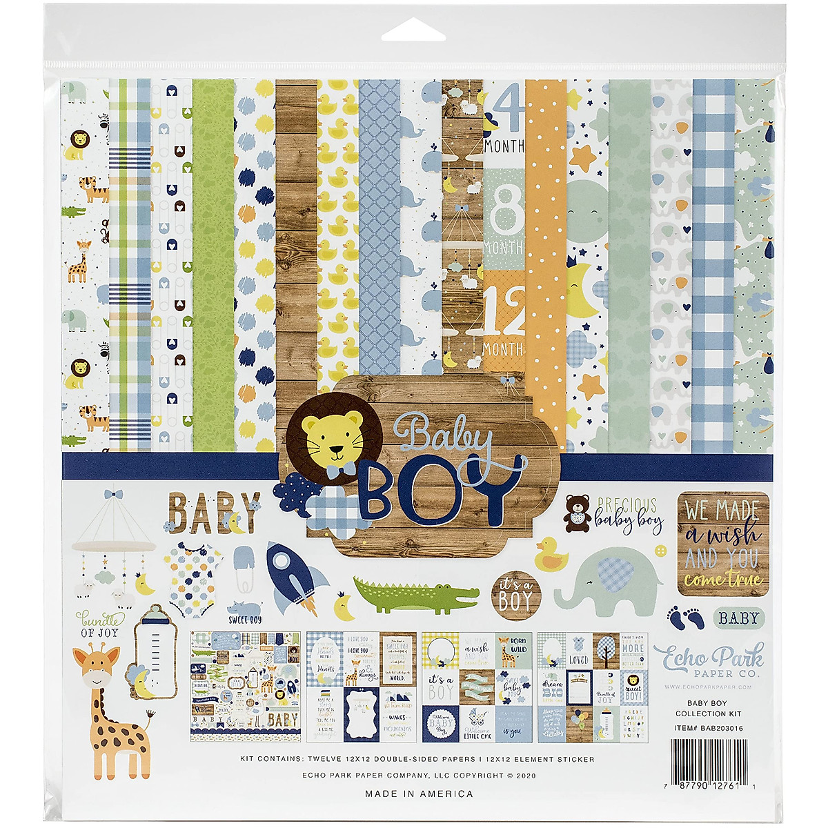 Echo Park Paper Company Baby Boy Collection Kit paper, blue, green, mint, yellow 12-x-12-Inch