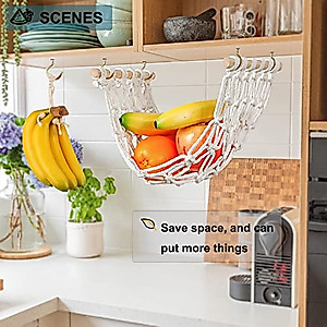 Hanging Fruit Hammock Under Cabinet，Macrame Handwoven Boho Veggie and Fruit Hammock Fruit Holder Net Hanging Kitchen Storage，Includes Banana Hanger And Hook，Saves Counter Space at Home，Boat，or Rv