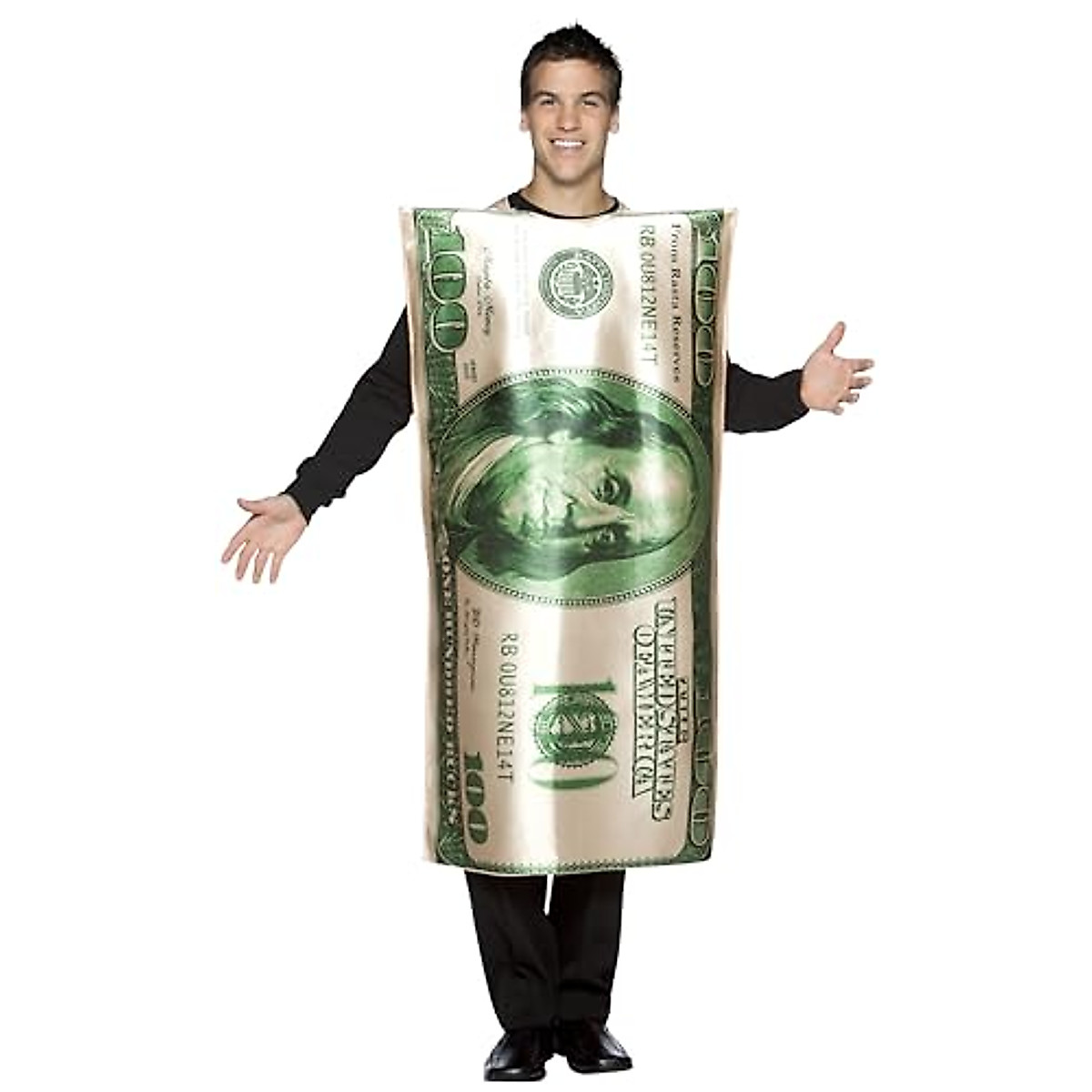 Rasta Imposta Dollar 100 Bill Costume, Green/White, One Size