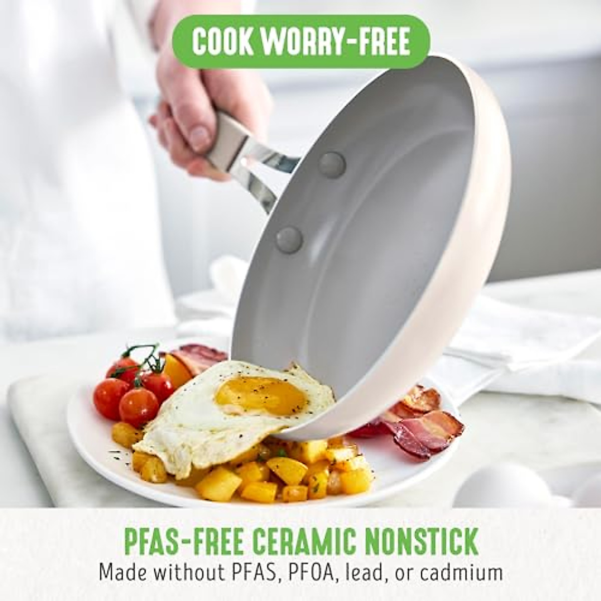 GreenLife Dream 10-Piece Ceramic Nonstick Cookware Set, Pots Frying & Sauce Pans, PFAS-Free & PFOA-Free, Dishwasher & Oven Safe, Stay-Cool Handles, Durable Aluminum Body, Versatile Cooking, Taupe