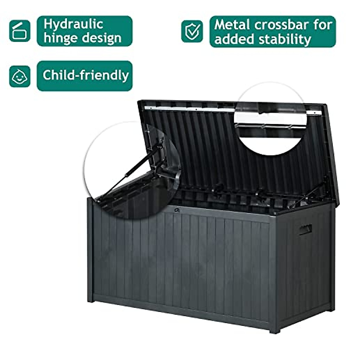 DACUN Safety Certification Large Deck Box, 120 Gallon Outdoor/Indoor Waterproof Storage Benches, for Patio Furniture, Outdoor Cushions, Throw Pillows, Garden Tools and Pool Toys