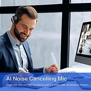 PrancyBt Bluetooth Headset, Wireless Headset with Microphone for PC, V5.2 Computer Headset with Noise Cancelling Mic, USB Dongle, Charging Base & Mute Button for Work, Cell Phones, Computer (Black)