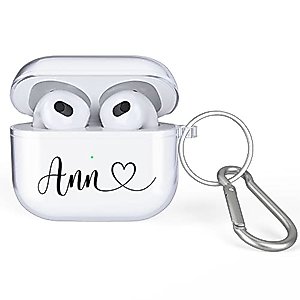 Liana Cases Custom Name Case for AirPods - All Sizes Available - AirPods Pro 2nd, 1st, 3rd Generation - Clear Personalized Cover Handwritten Style with Keychain Ring Carabiner
