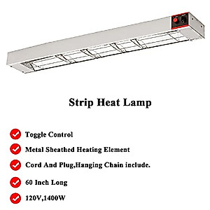 60 Inch Food Heat Lamp Overhead Food Warmer Commerical Strip Warmers 1400 Watts with Chain and Us Plug,110v (60")