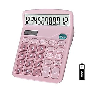 EooCoo Basic Standard Calculator 12 Digit Desktop Calculator with Large LCD Display and Sensitive Button for Office, School, Home & Business Use - Pink