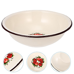 Enamel Soup Bowl Vintage Enameled Basin Retro Enameled Bowl Enamelware Salad Serving Bowl Soup Basin Round Cereal Snacks Fruit Bowl Serving Tray for Home Kitchen 18cm