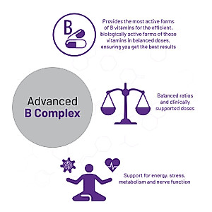 AOR, Advanced B Complex, Multivitamin Support for Energy, Stress and Metabolism, Dietary Supplement, 90 Capsules (90 Servings)