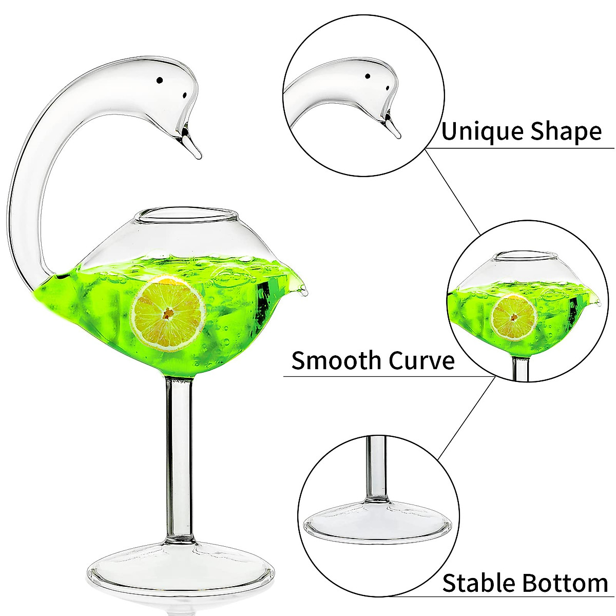 [Gift Set]-Swan Cocktail Glass 6 oz Creative Drinking Glasses Unique Wine Glasses Set of 2 Margarita Glass Martini Glasses Suitable for Cocktail, Wine, Martini, Tequila