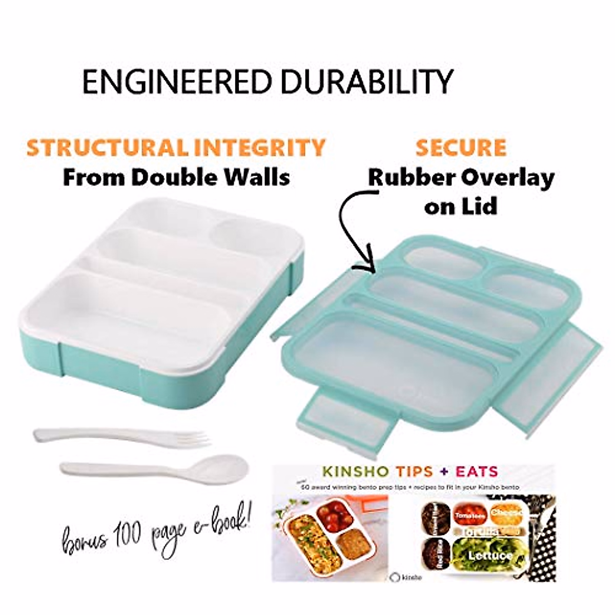 Bento Box for Adults Kids Lunches, Meal Prep Lunch-Boxes for Women Girls Boys | Leakproof Snack Containers for Toddlers Portion Control Container BPA Free | Green + Orange, 5 Compartments, 2 pack