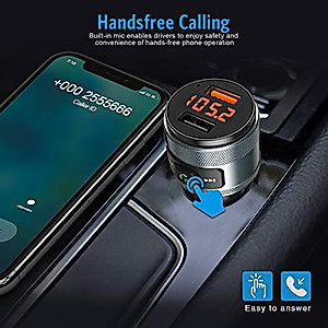 Criacr Bluetooth FM Transmitter for Car, Wireless Radio Transmitter Adapter Car Kit, MP3 Music Player, Dual USB Ports, QC3.0 Quick Charging, Hands Free Calling, Support USB Flash Drive