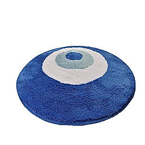 Evil Eye Fluffy Rug,Circle Area Rug, Aesthetic Rug for Bedroom,Handmade Tufted Rug, Nursery Room, Living Room, Bathroom Rug, Non Slip Washable Blue Rug (35" x 35", Blue)