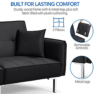 Yaheetech Futon Sofa Couch Convertible Sofa Sleeper Bed with Armrest Home Recliner Couch Home Living Room Furniture Linen Fabric Black