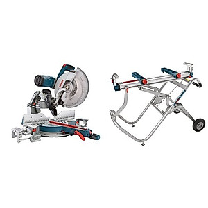 Bosch Power Tools GCM12SD - 15 Amp 12 Inch Corded Dual-Bevel Sliding Glide Miter Saw with 60 Tooth S with Bosch Portable Gravity-Rise Wheeled Miter Saw Stand T4B