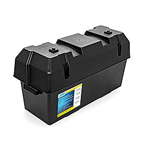 Camco Double Battery Box | Safely Stores RV, Automotive, and Marine Batteries | Features a Heavy-Duty Corrosion-Resilient Polymer Construction and Measures Inside 21-1/2" x 7-3/8" x 11-3/16" (55375)