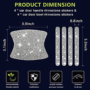 8Pcs Bling Car Door Handle Protector, Bling Car Accessories Crystal Glitter Door Handle Protector Stickers and Decals Scratch Safety Reflective Auto Sticker for Woman …
