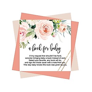 Graceful Floral Books for Baby Shower Cards - 25 Pack - Invitation Inserts for Girls - Bring a Book Instead of Cards Poem - Cute Storybook Theme Ideas