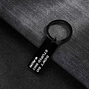 Ortarco Dont Do Stupid Keychain Love Mom, Personalized Stainless Steel Key Chain Gifts for Kids (B01, Black)