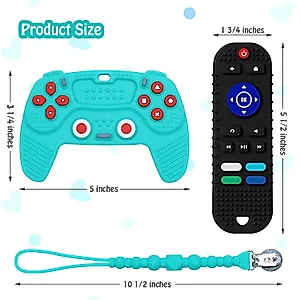 Silicone Baby Teething Toys, 2 Pack Teethers for Babies with Pacifier Clip, Game Remote Control Teether for Baby Boys Girls, Durable Sensory Chew Toys for Kids Toddlers Infants