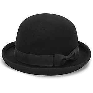 Pokie Pie Bowler Derby Hat - Classic Wool Short Brim Trilby Fedora Hat for Men Women (S/M) (Wool Black A)