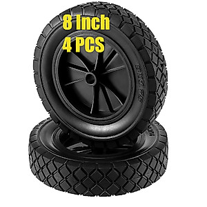 HOIGON 4 PCS 8 x 1.75 Inch Solid Rubber Hand Truck Wheel, Universal Replacement Tires Wheels for 1/2 Inch Axle, Lawn Mower Wheels for Garden Recliner, Dolly, Compressor, 110 LBS Load Capacity