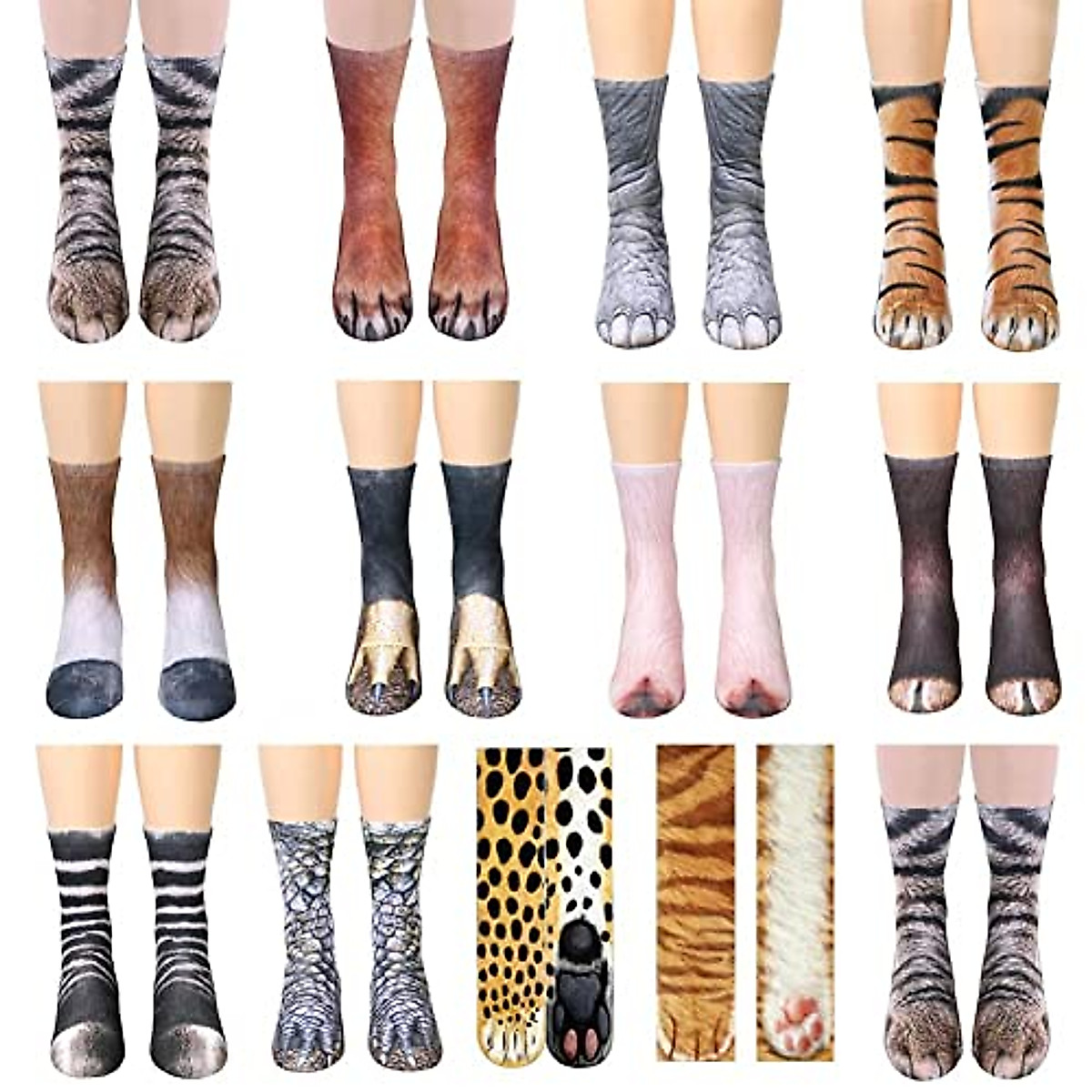 Animal Paw Socks, Funny Weird Stocking Stuffers Novelty Crazy Crew Socks for Women Men Boys Girls Kids