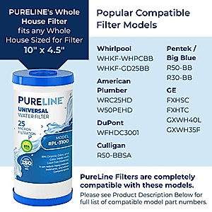 Pureline FXHTC 25 Micron 10" x 4.5" Replacement for GE FXHTC, GXWH40L, Culligan RFC-BBSA, W50PEHD, GXWH40L, GXWH35F, GNWH38S, DuPont WFHD13001, Pentair Pentek R50-BB, NSF 372 and NSF 42 (2 Pack)