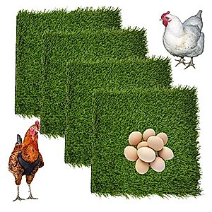Hamiledyi Chicken Nesting Pads, Artificial Grass Rug Carpet Synthetic Turf Mats Nest Bedding for Chicken Coop Pet Garden Lawn 12"x12" (4PCS)