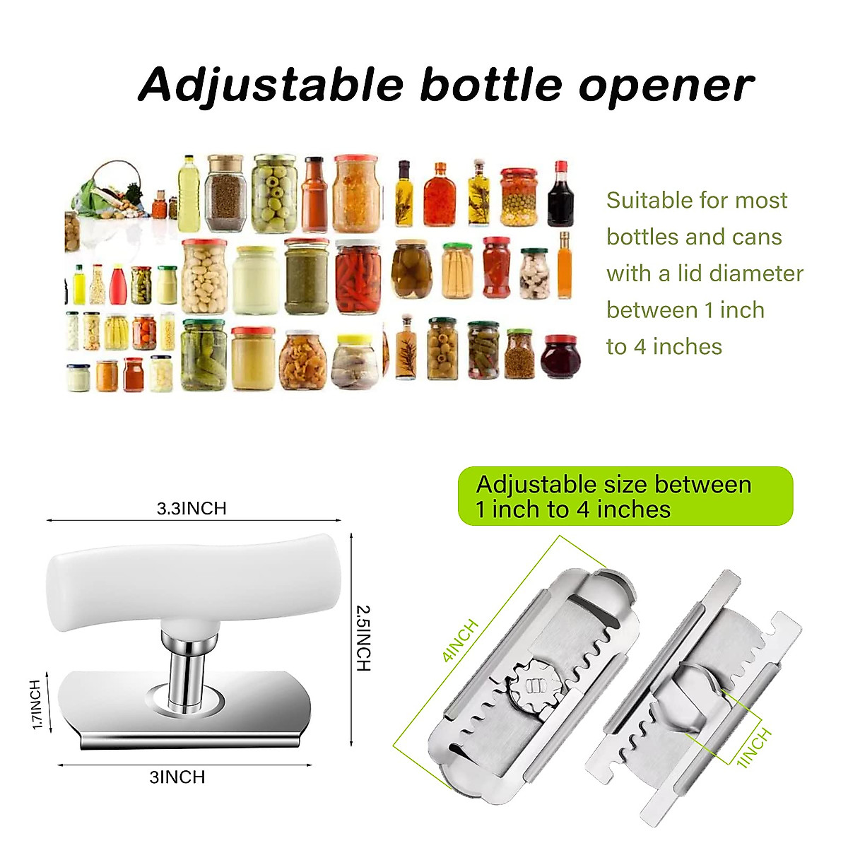 Jar Opener for Weak Hands,Jar Opener for Seniors with Arthritis,Low Strength and Children,Bottle Opener Tool, Adjustable Jar Opener for 1-4inch Bottles and Jars(white)