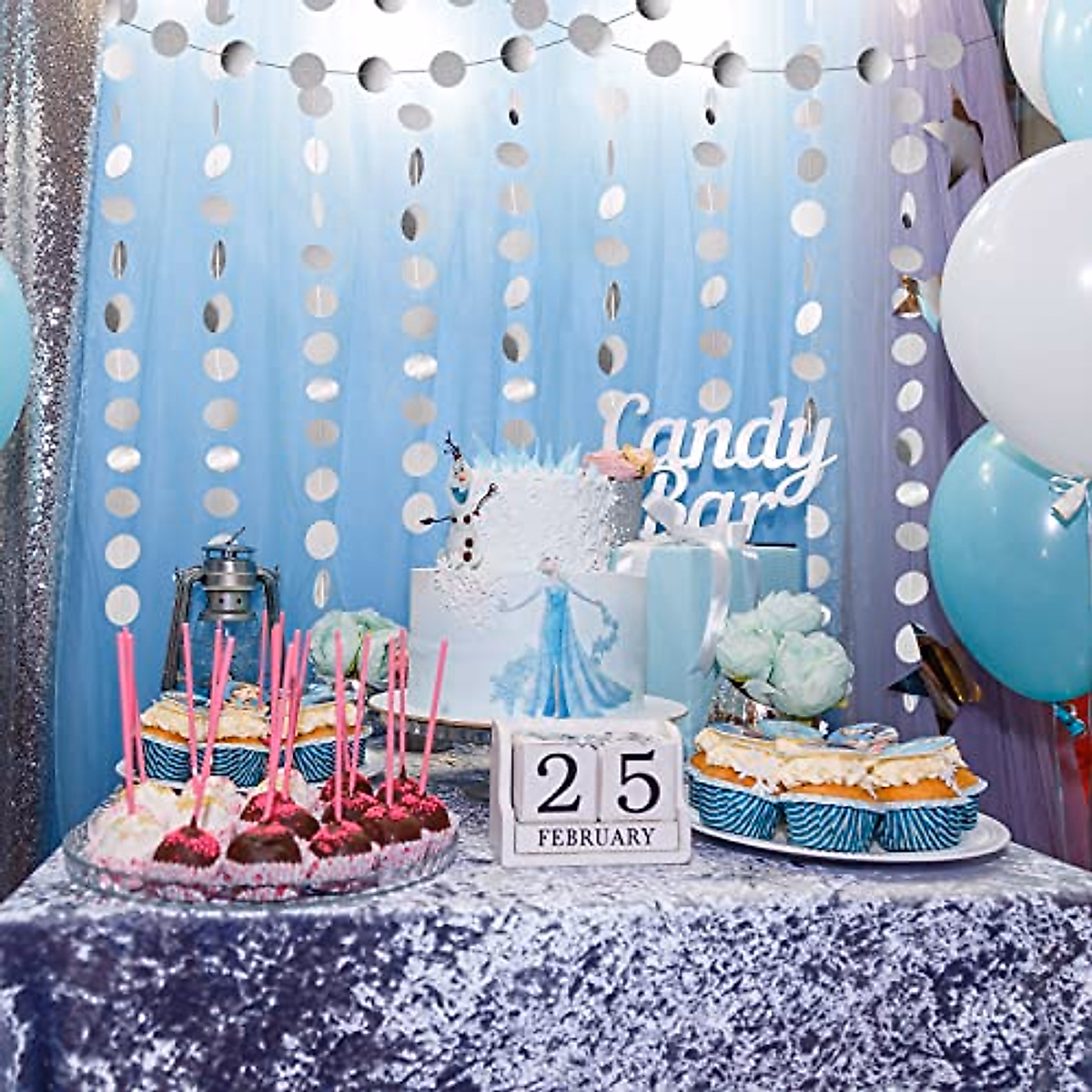 MIAHART 4 Pcs Circle Dots Garland 52 Feet Silver Decorations Party Garland Hanging Banner for Birthday Baby Shower Wedding Christmas Party Decor