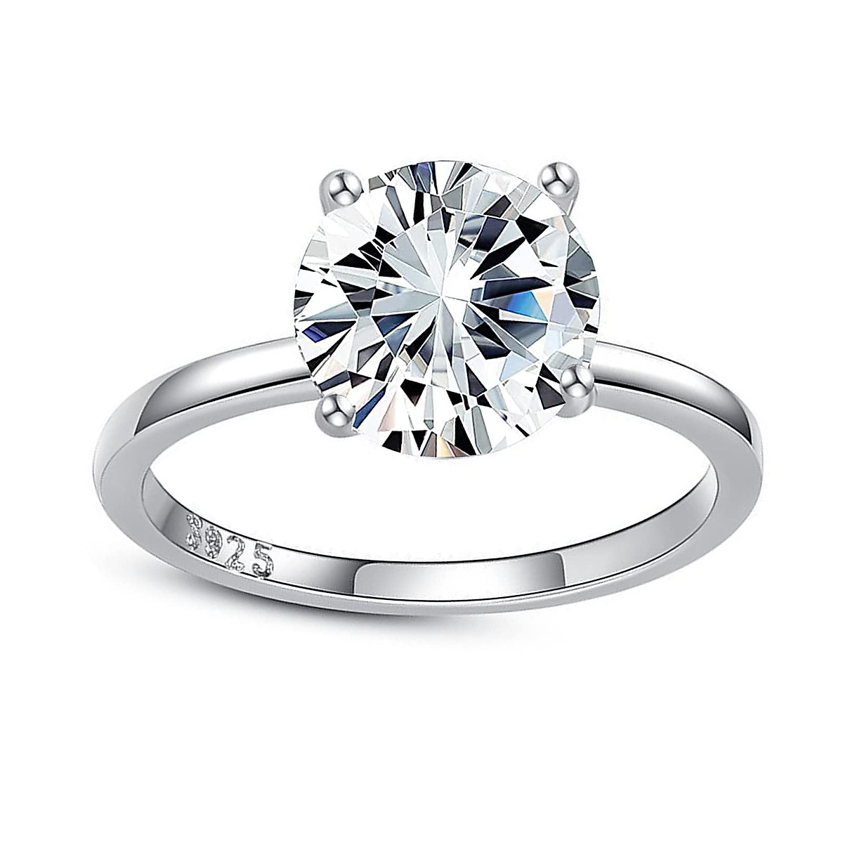 Bcughia CZ Engagement Rings for Women, Promise Rings for Women Cubic Zirconia Sterling Silver Round Zircon with 4 Claws Christmas Ring for Woman