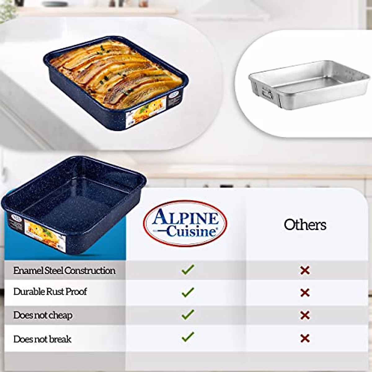 Alpine Cuisine Enamel Steel Dark Blue Speckle Roaster/Baking Pans Nonstick, 16Qt Roasting Pan, Suitable for Turkey, Roast Chicken, and Ham, Durable & Versatile, Lightweight, Dishwasher Safe