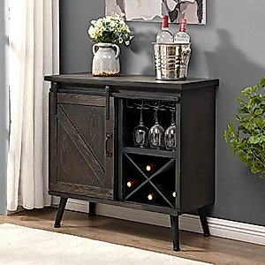 FirsTime & Co. Dark Brown Rogan Barn Door Bar Cabinet Storage with Sliding Door for Entryway, Dining Room or Kitchen, Wood, 31.5 x 14.5 x 31 inches
