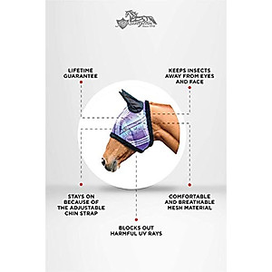 Kensington Horse Fly Mask with Protective Mesh and Plush Fleece Ears- Protection from Bites and Perfect for Wound Recovery, Pony, Lavender Mint
