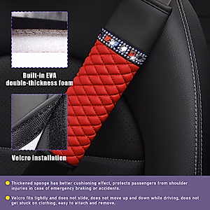 Ziciner 2PCS Leather Seat Belt Cover, Sparkling Rhinestone Seat Belt Covers for Women, Soft Harness Pads Strap Helps Protect Your Neck & Shoulder, Auto Interior Accessories for Adult Kid (Red)