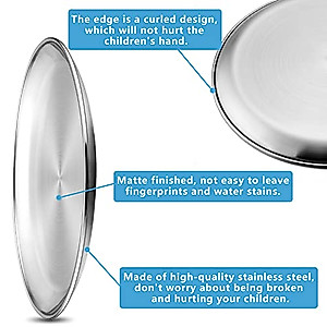 HaWare 6-Piece 18/8 Stainless Steel Plates, Metal 304 Dinner Dishes for Kids Toddlers Children, 10 Inches Feeding Serving Camping Plates, Reusable and Dishwasher Safe