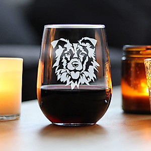 Border Collie Stemless Wine Glass - Cute Dog Themed Decor and Gifts for Moms & Dads of Border Collies - Large 17 Oz